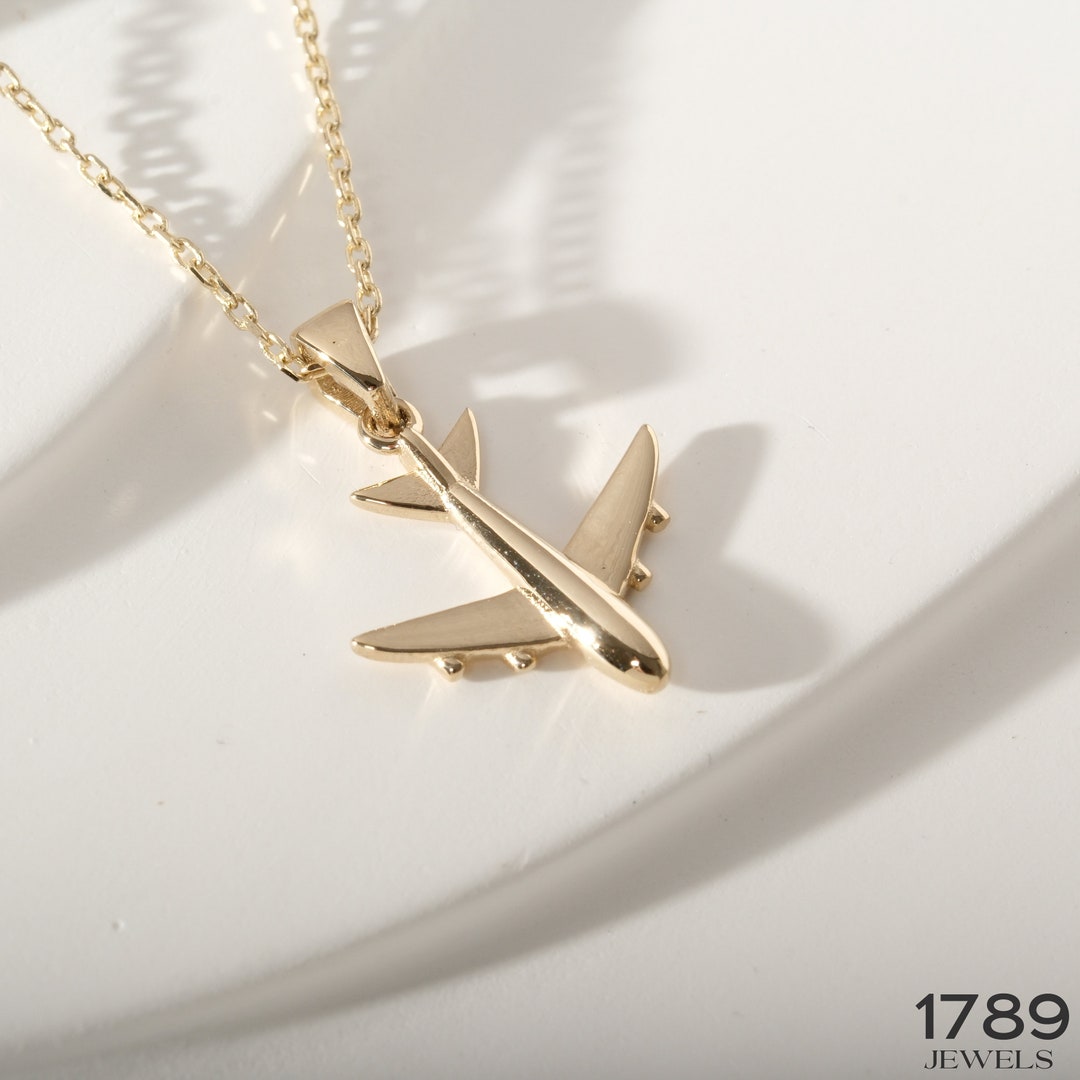 14K Gold Minimalist Airplane Necklace, Female Pilot Jewelry Gift ...