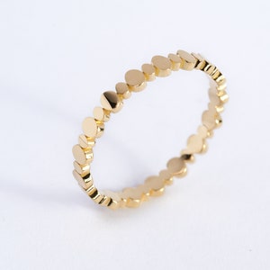 Flat Beaded Ring 14K Solid Gold Stackable Band, Eternity Dotted Stacked Band Women, Minimalistic ...