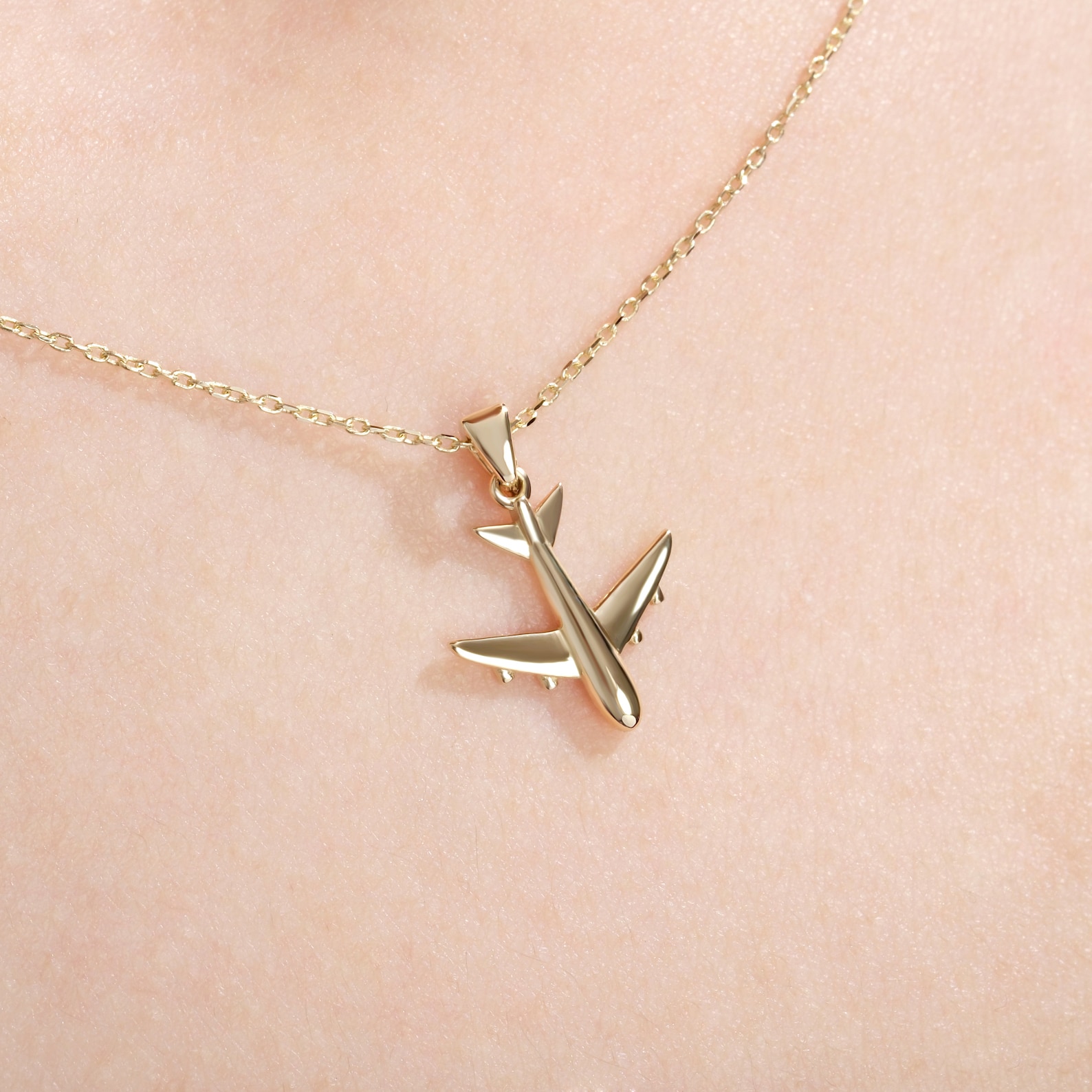 14K Gold Minimalist Airplane Necklace, Female Pilot Jewelry Gift ...