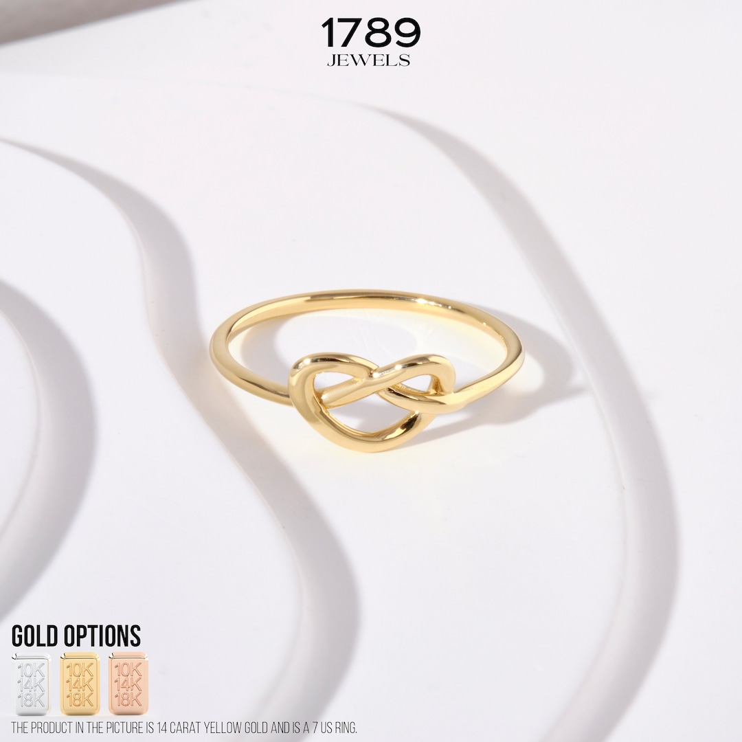 Heart Knot Ring 14K Solid Gold Stackable Band, Cute Love Knot Ring ...