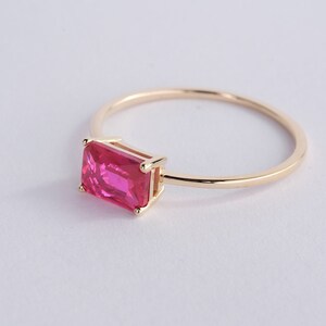 Baguette Ruby Ring 14K Solid Gold Birthstone Ring, Customizable Red Gemstone Ring Women ...