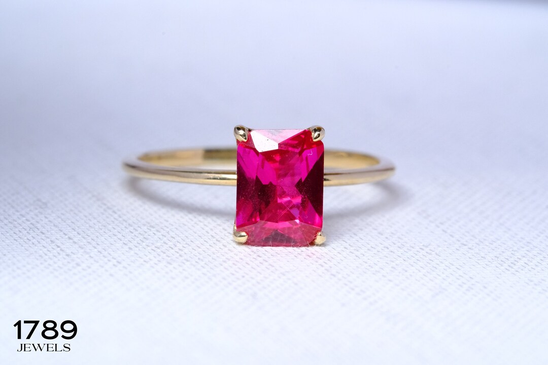 Baguette Ruby Birthstone Ring, 18K 14K 10K Custom Birth Stone Stacking ...