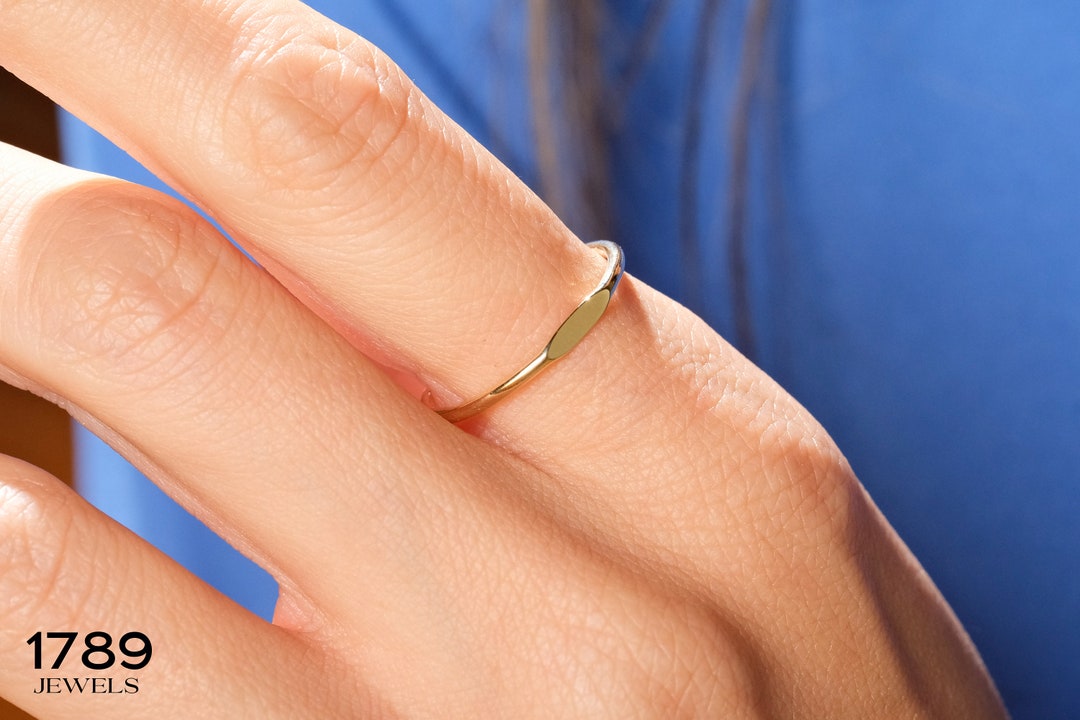 Thin Signet Stacking Ring, 10K 14K 18K Gold Combine Ring Her, Slim ...