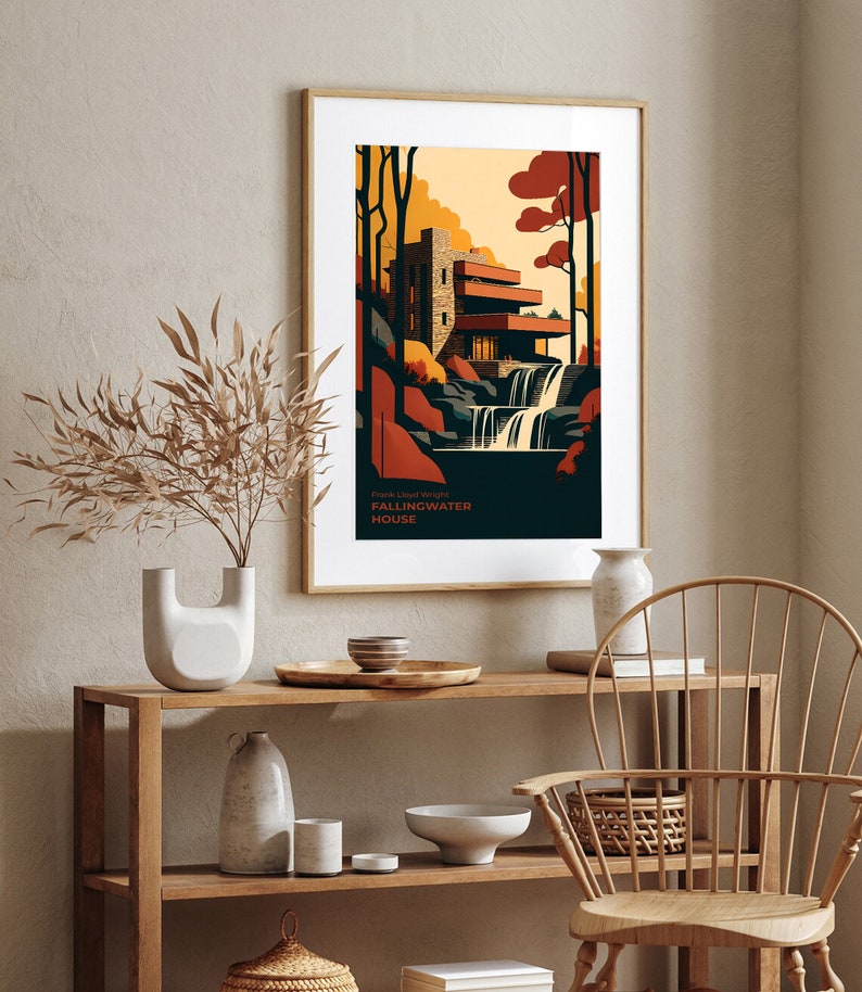Retro Wall Art Architecture Poster Falling Water House Architect Frank ...