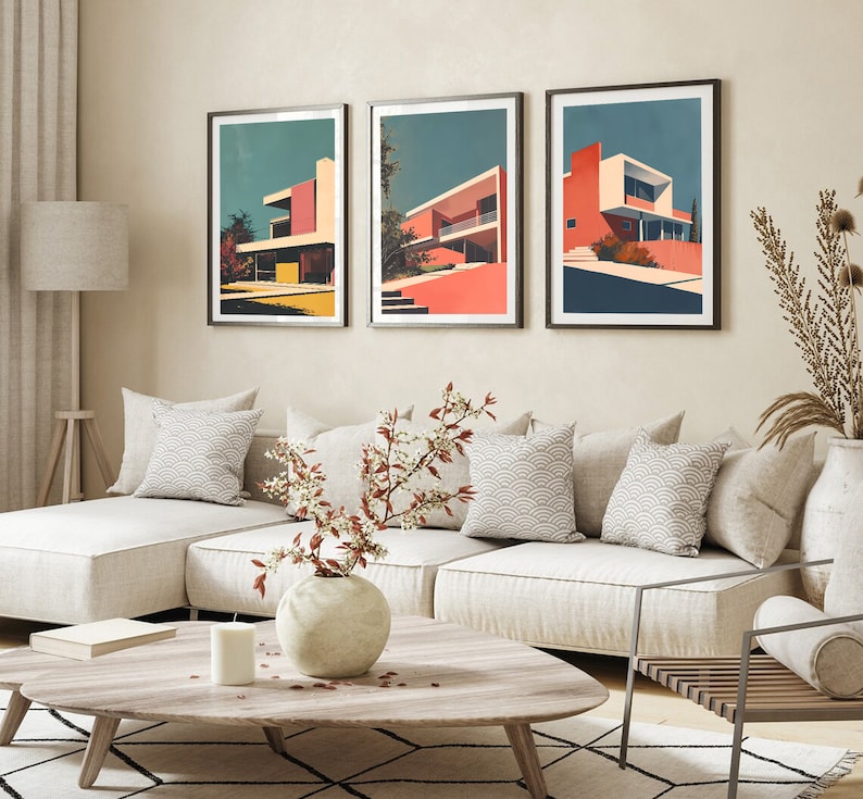 Set of 3 Mid-century Modern Vintage Art Prints Modernist Architecture ...