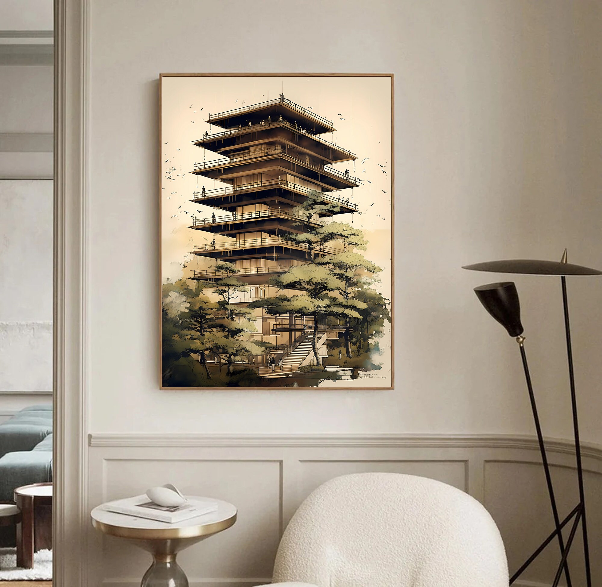 Japanese Architecture Watercolor Painting Japan Travel Poster Japan ...