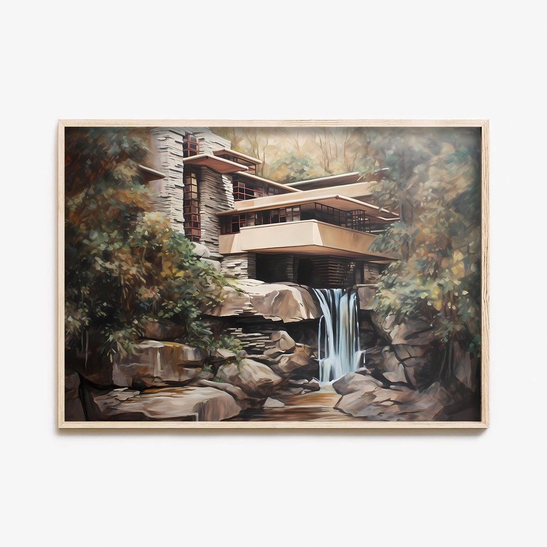 Architecture Oil Painting Fallingwater House Frank Lloyd - Etsy