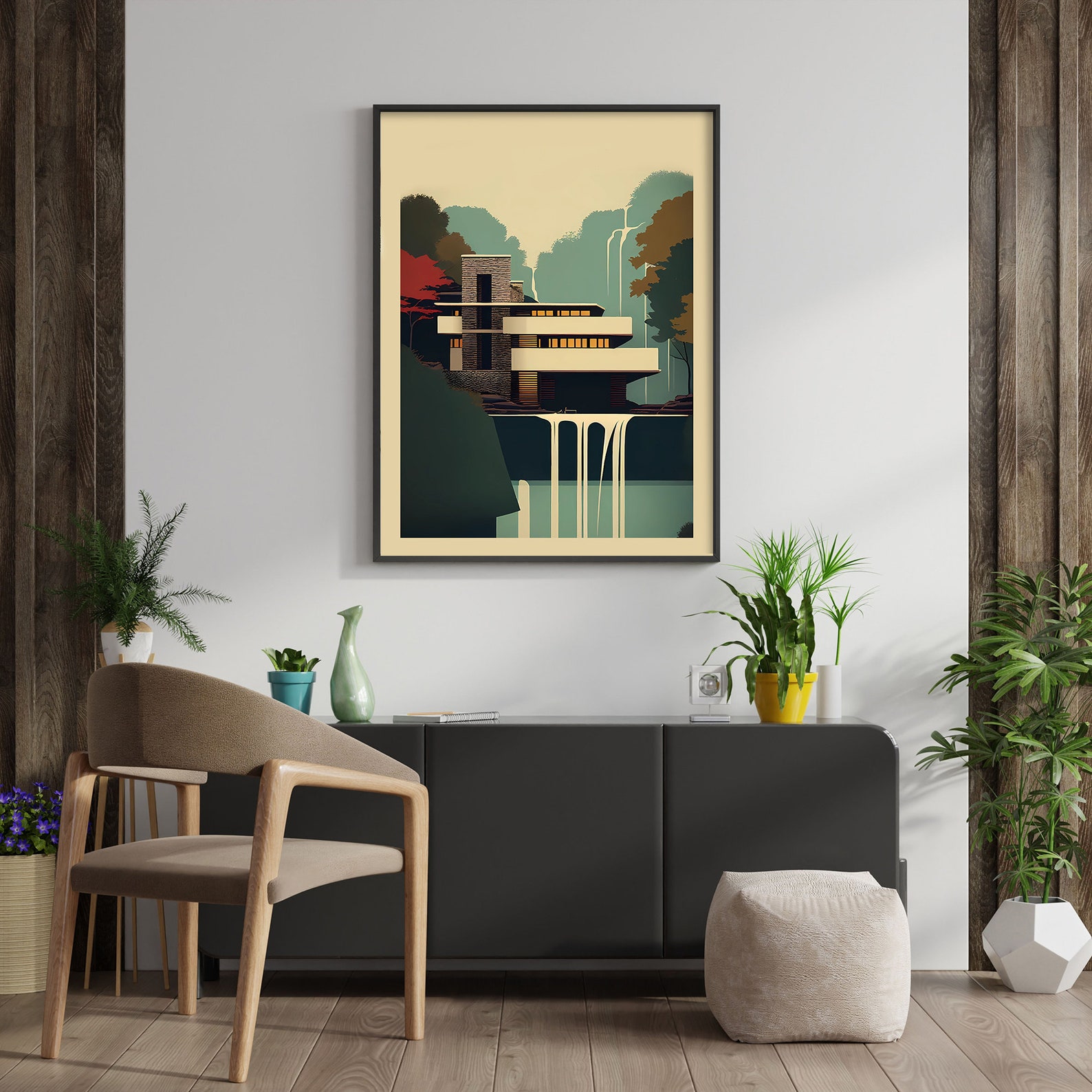 Fallingwater Print Architecture Poster Fallingwater House Frank Lloyd ...