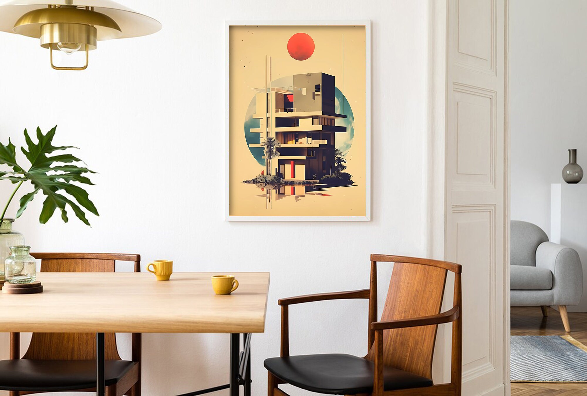 Vintage Architecture Wall Art Retro Architecture Print Mid Century ...