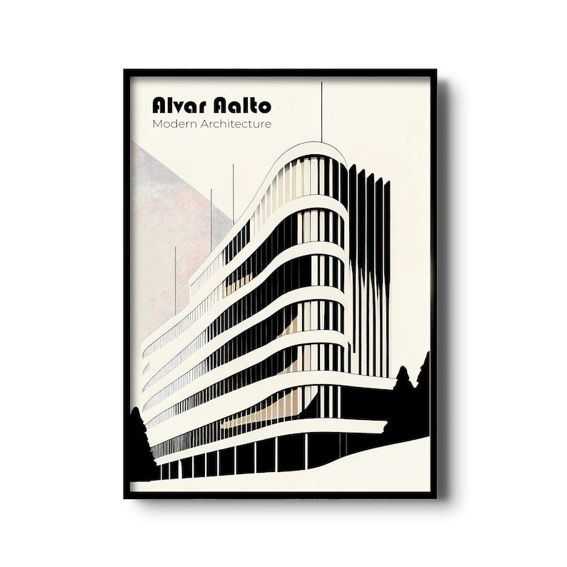 Vintage Architecture Print Architect Alvar Aalto Inspired Mid Century ...