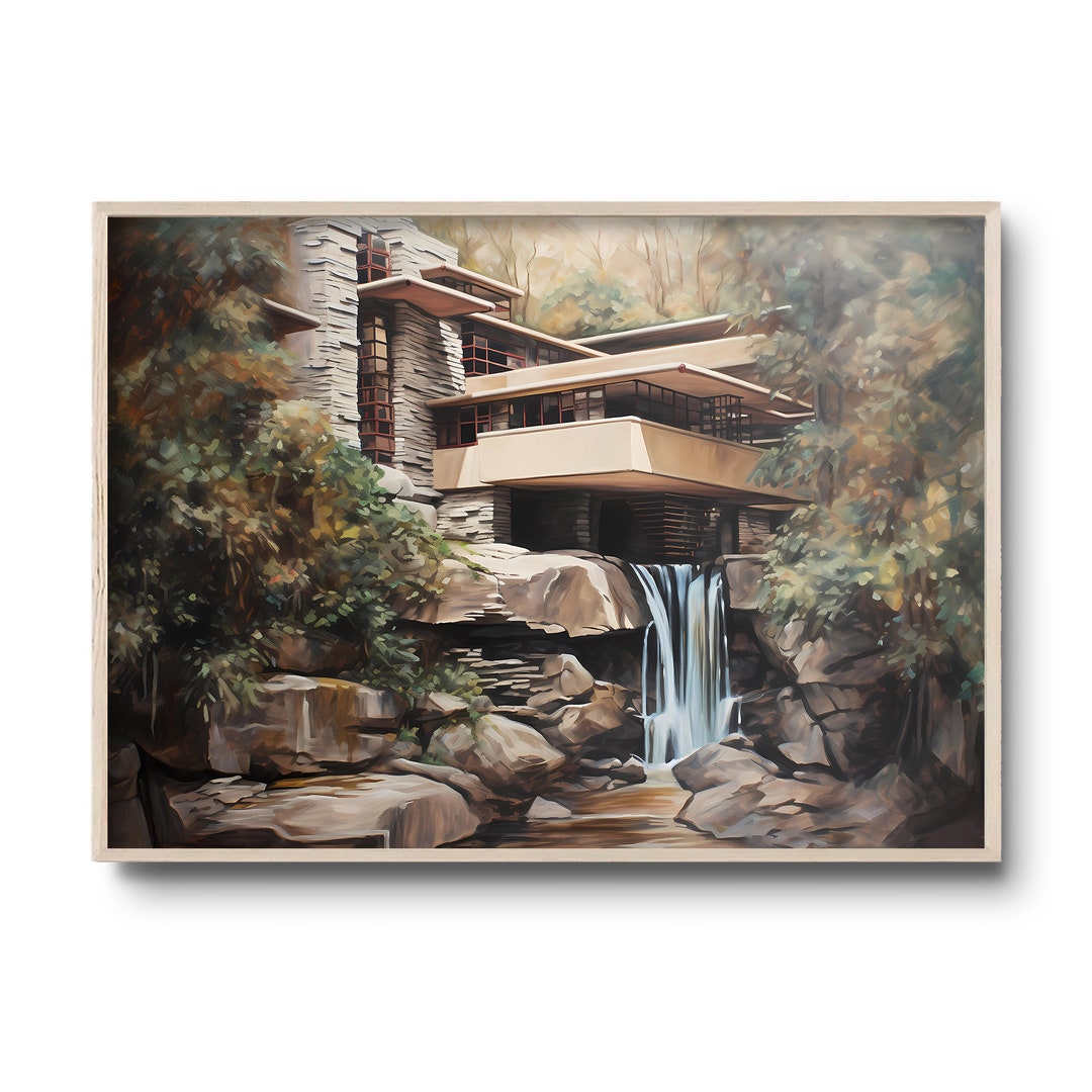Architecture Oil Painting | Fallingwater House | Frank Lloyd Wright ...