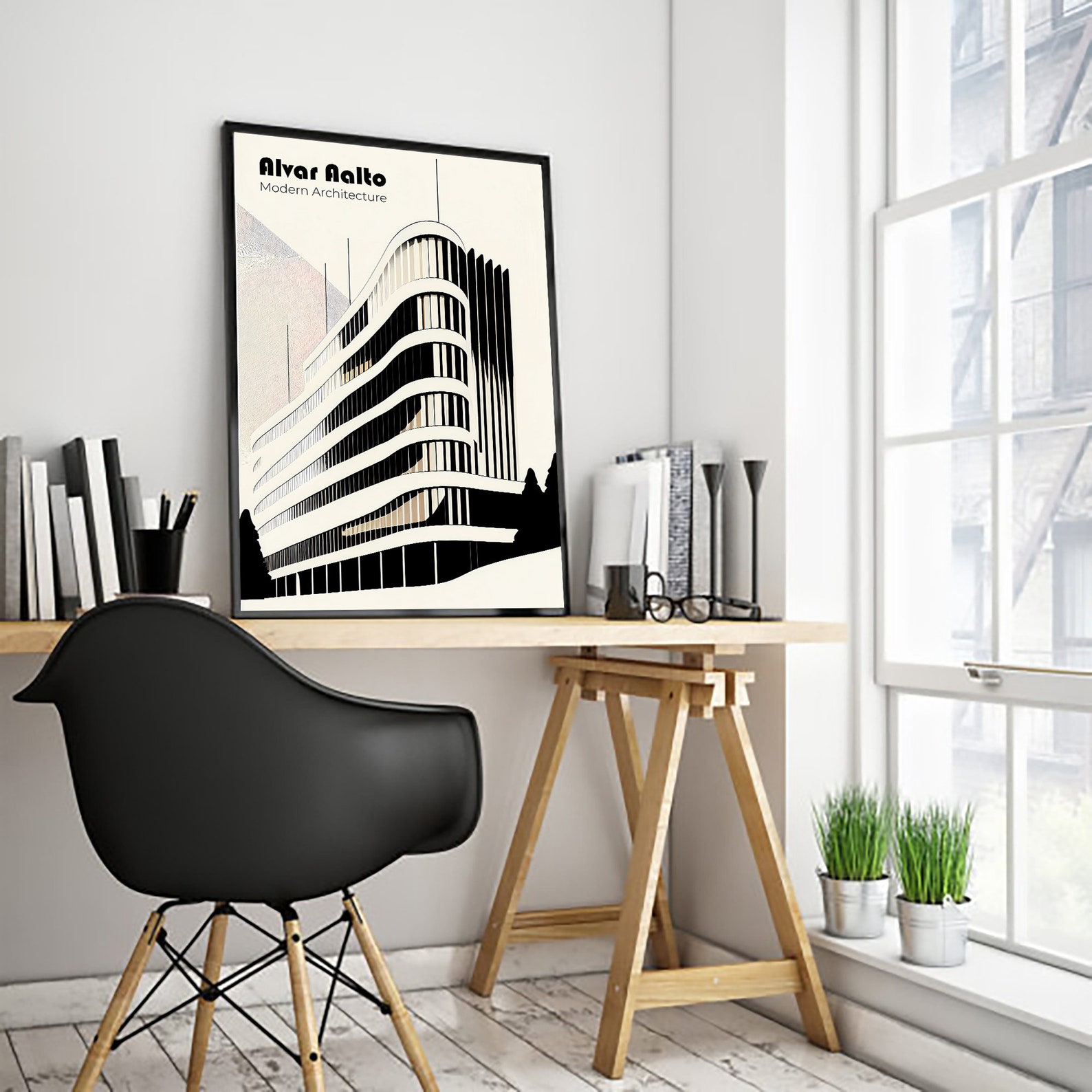 Vintage Architecture Print Architect Alvar Aalto Inspired Mid Century ...