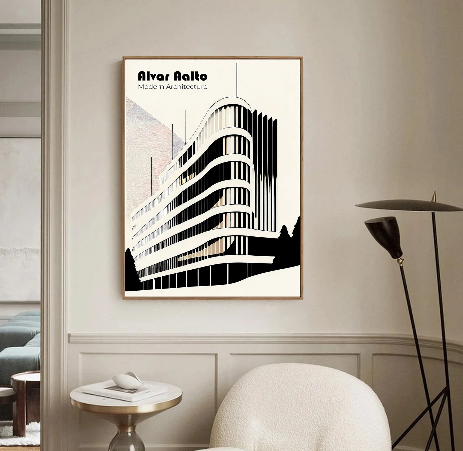 Vintage Architecture Print Architect Alvar Aalto Inspired Mid Century ...