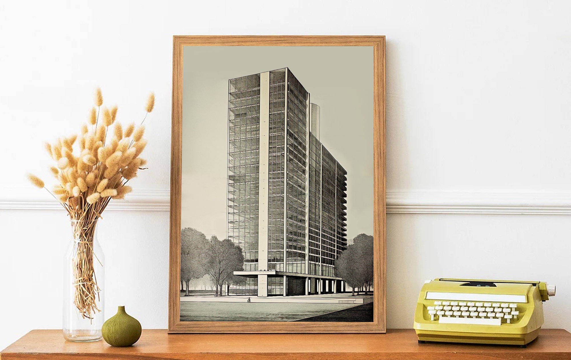 Vintage Architecture Drawing Mies Van Der Rohe Inspired Modern ...