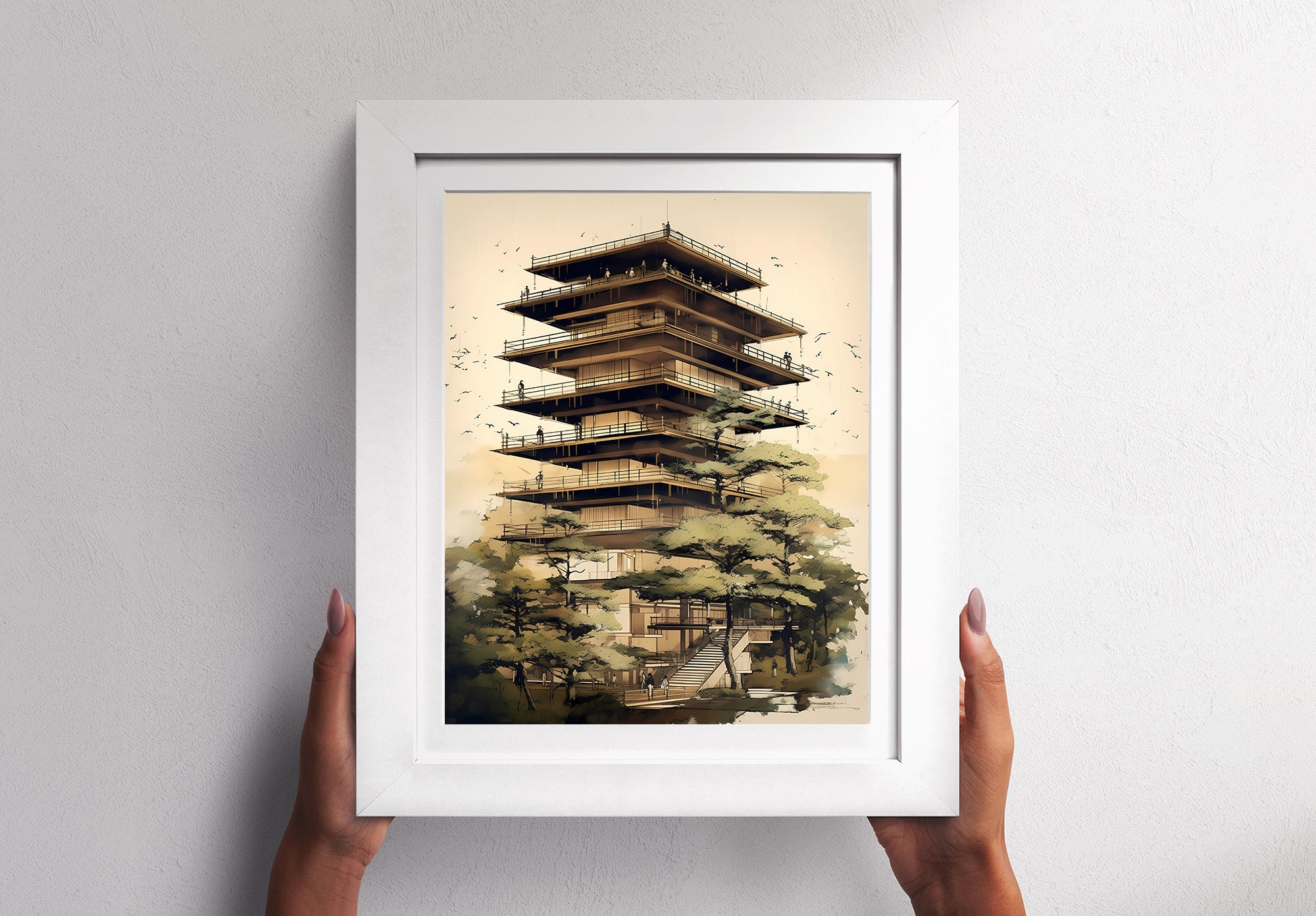 Japanese Architecture Watercolor Painting Japan Travel Poster Japan ...