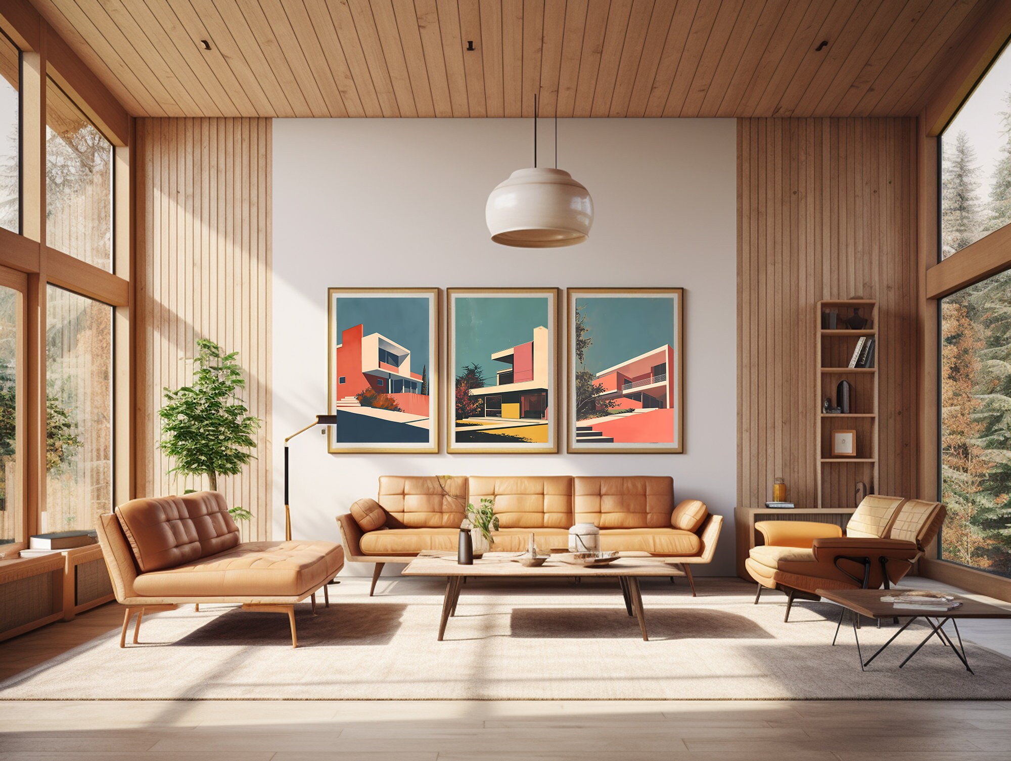 Set of 3 Mid-century Modern Vintage Art Prints Modernist Architecture ...