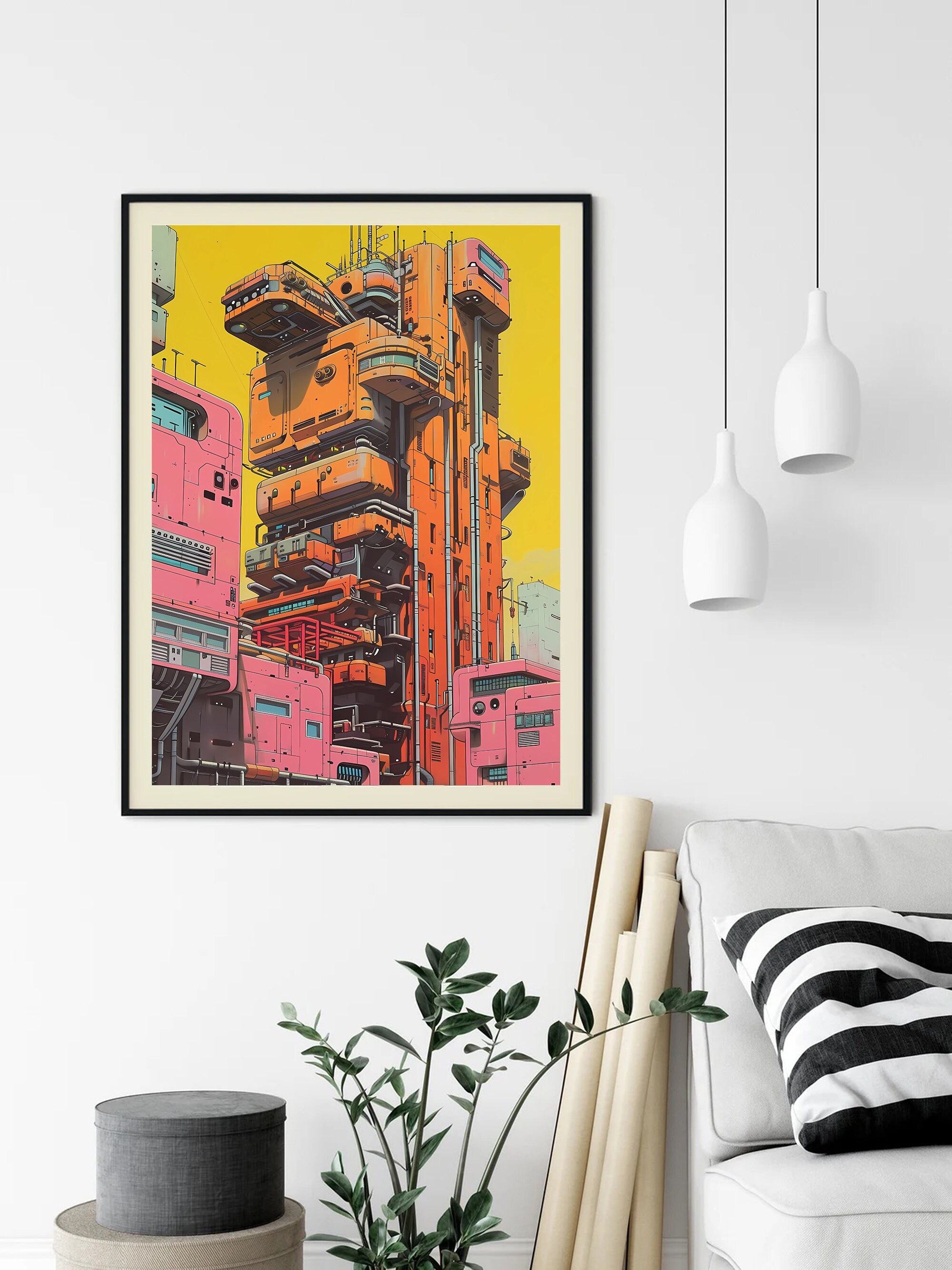 Retro-futuristic Art Print Cyberpunk Architecture Sci-fi Wall Art ...