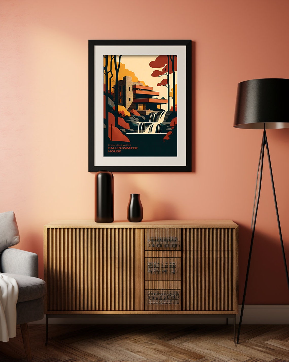 Retro Wall Art Architecture Poster Falling Water House Architect Frank ...