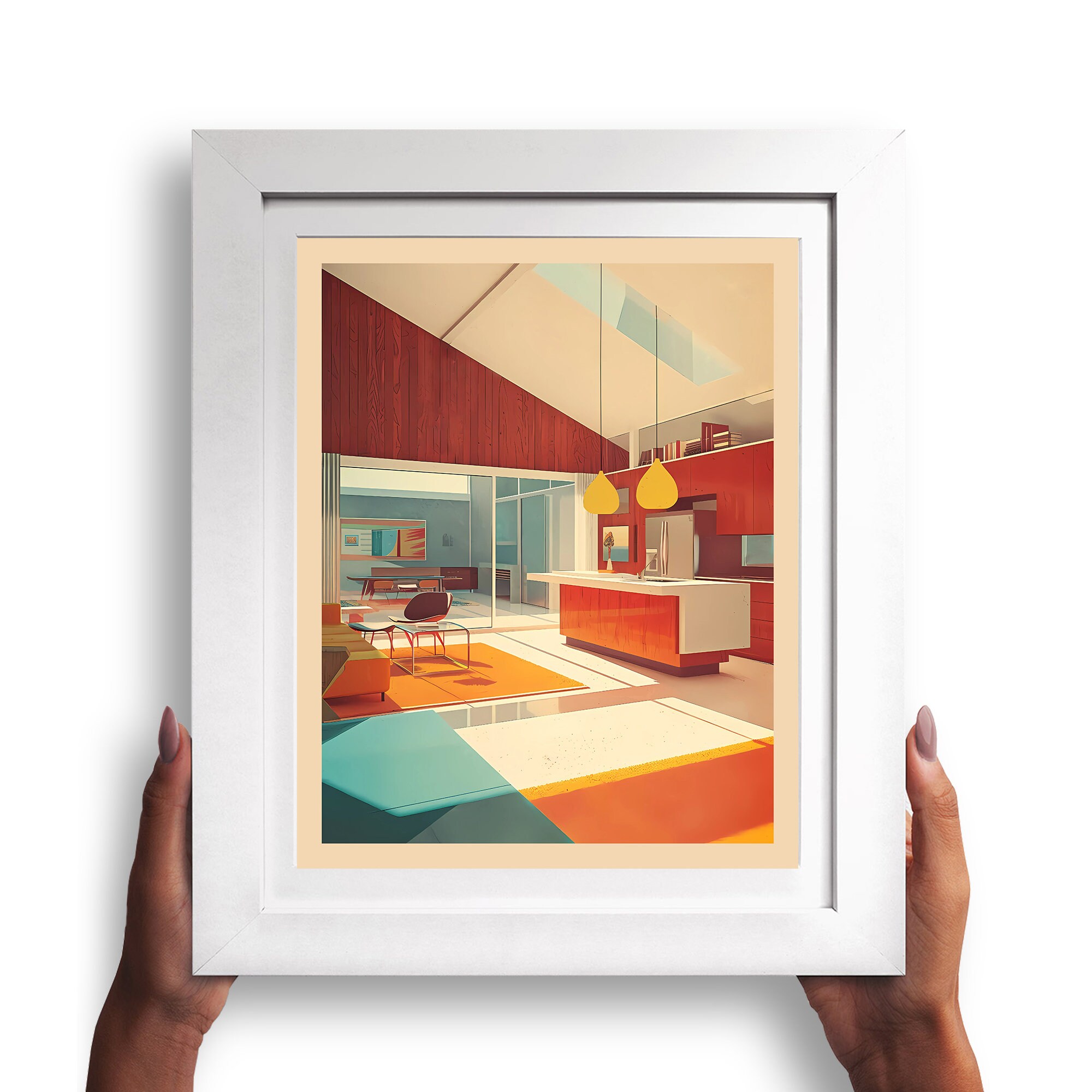 Mid-century Modern Interior Art Print Modernist Architecture Vintage ...