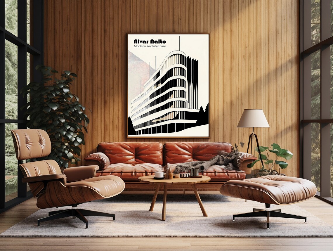 Vintage Architecture Print Architect Alvar Aalto Inspired Mid Century ...