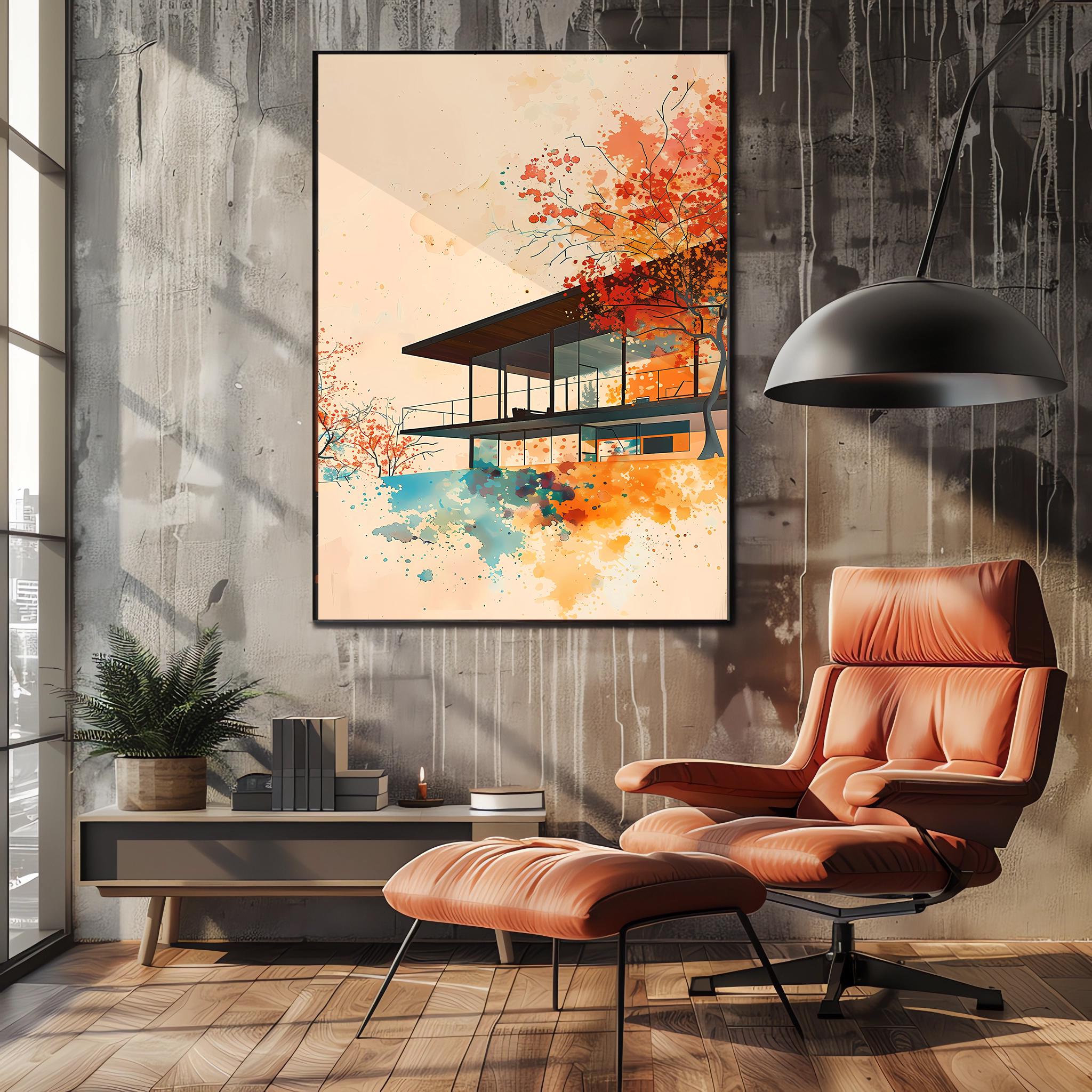 Minimalist Mid-century Modern House | Vibrant Watercolor Splashes ...