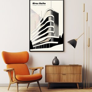 Vintage Architecture Print | Architect Alvar Aalto Inspired Mid Century ...