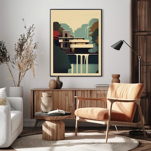Fallingwater Print | Architecture Poster | Fallingwater House Frank ...