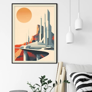 Vintage Future City Print | Retro Futuristic Illustration | Retro ...
