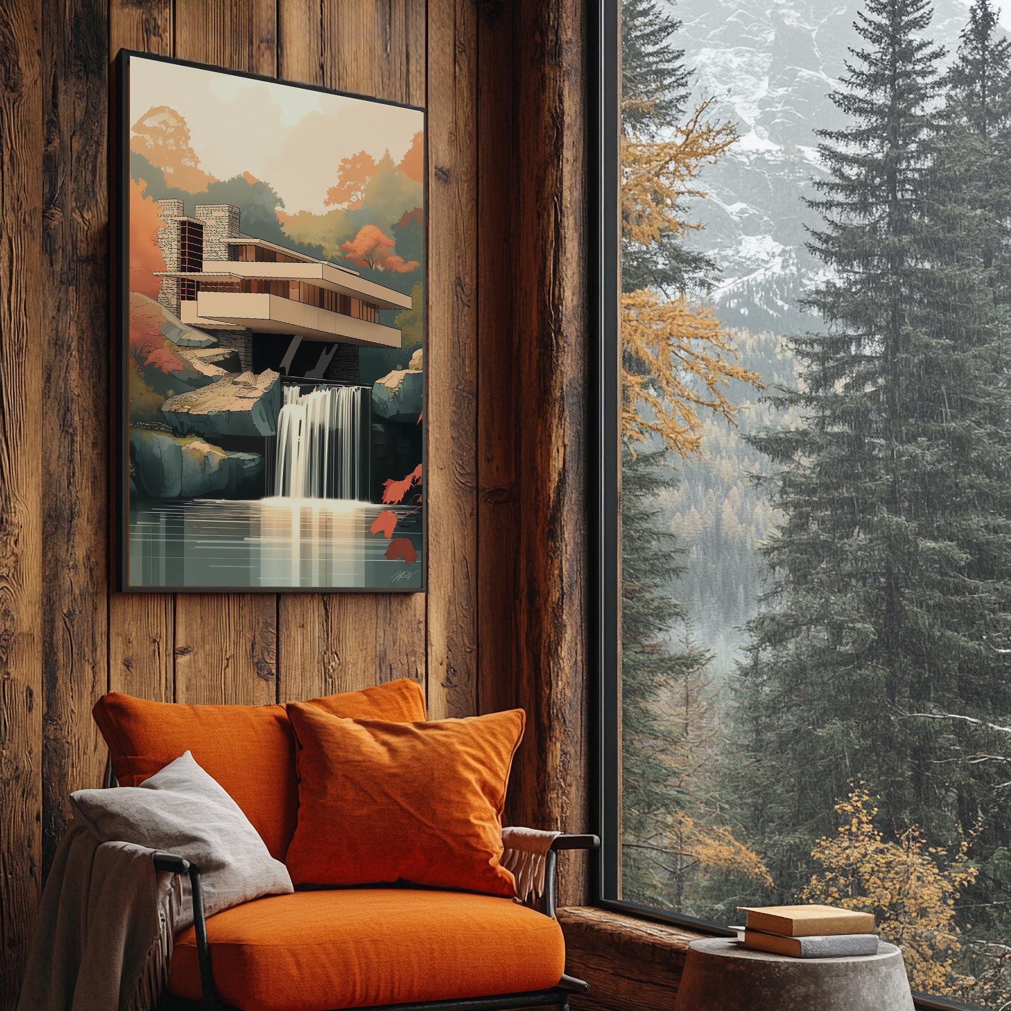 Fallingwater House Print - Frank Lloyd Wright Architecture Poster ...