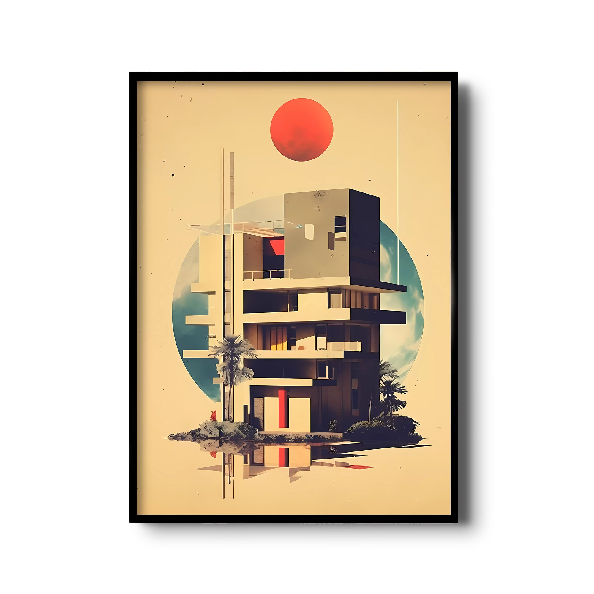 Vintage Architecture Wall Art Retro Architecture Print Mid Century ...
