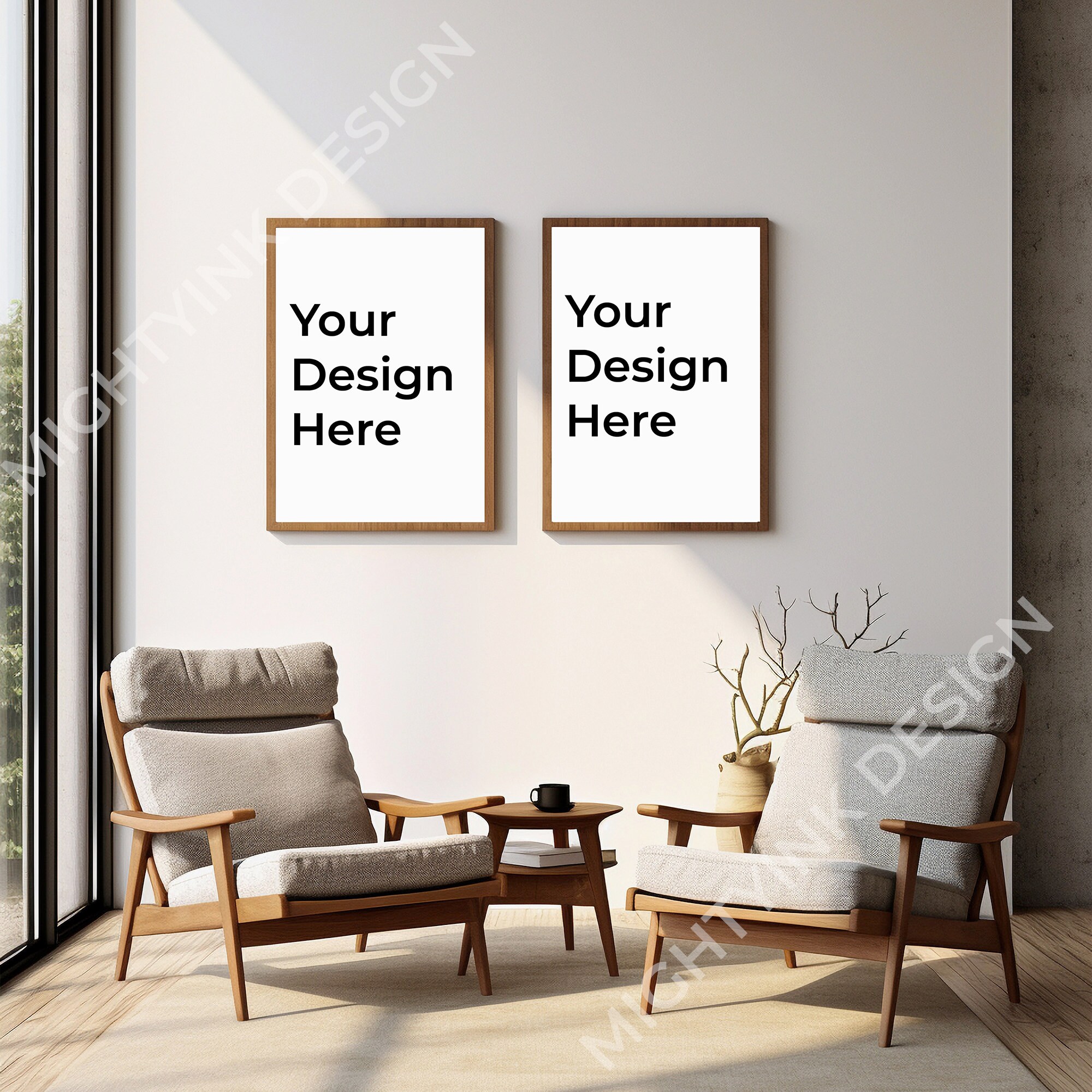 Mid-century Modern Interior Mockup Set of 2 Diptych Wall Frames Wall ...