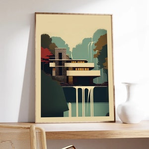 Fallingwater Print Architecture Poster Fallingwater House Frank Lloyd ...