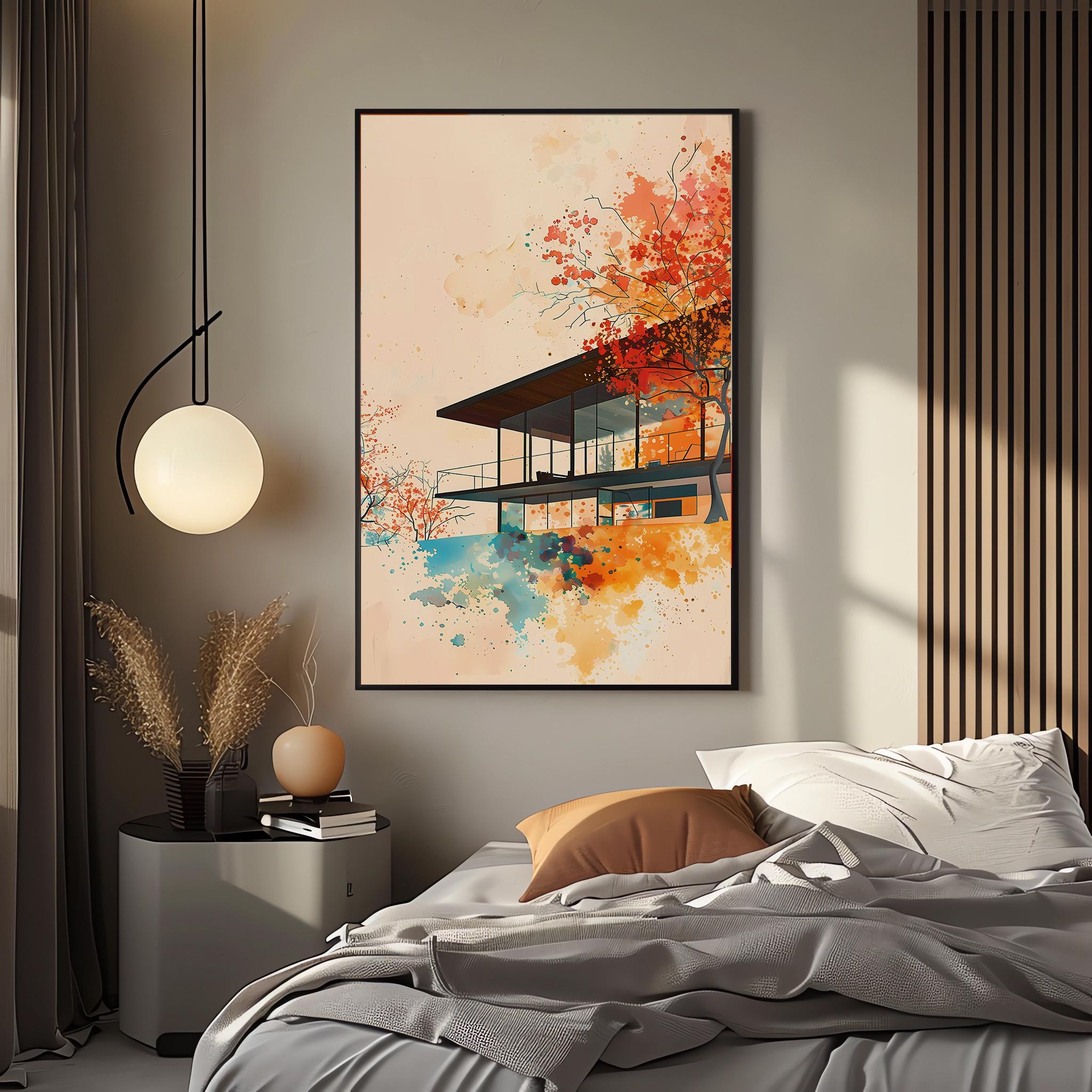 Minimalist Mid-century Modern House | Vibrant Watercolor Splashes ...