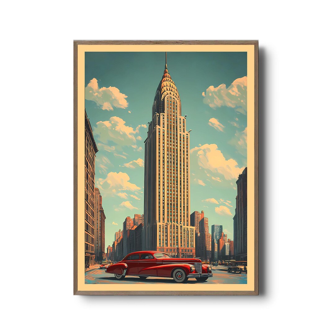 Art Deco NYC Illustration - Vintage Skyscraper Poster - Chrysler ...