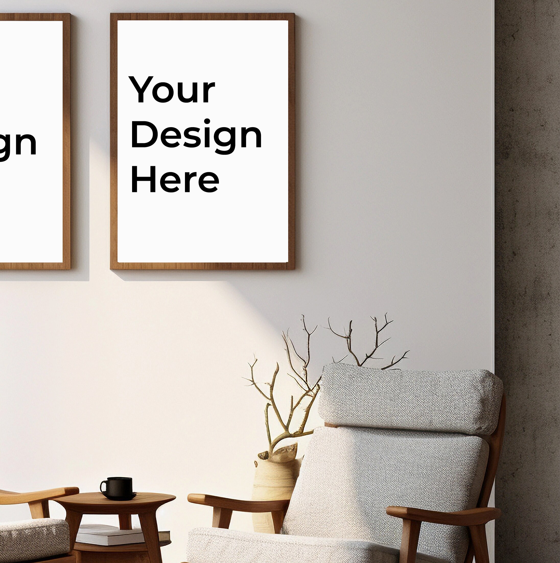 Mid-century Modern Interior Mockup Set of 2 Diptych Wall Frames Wall ...