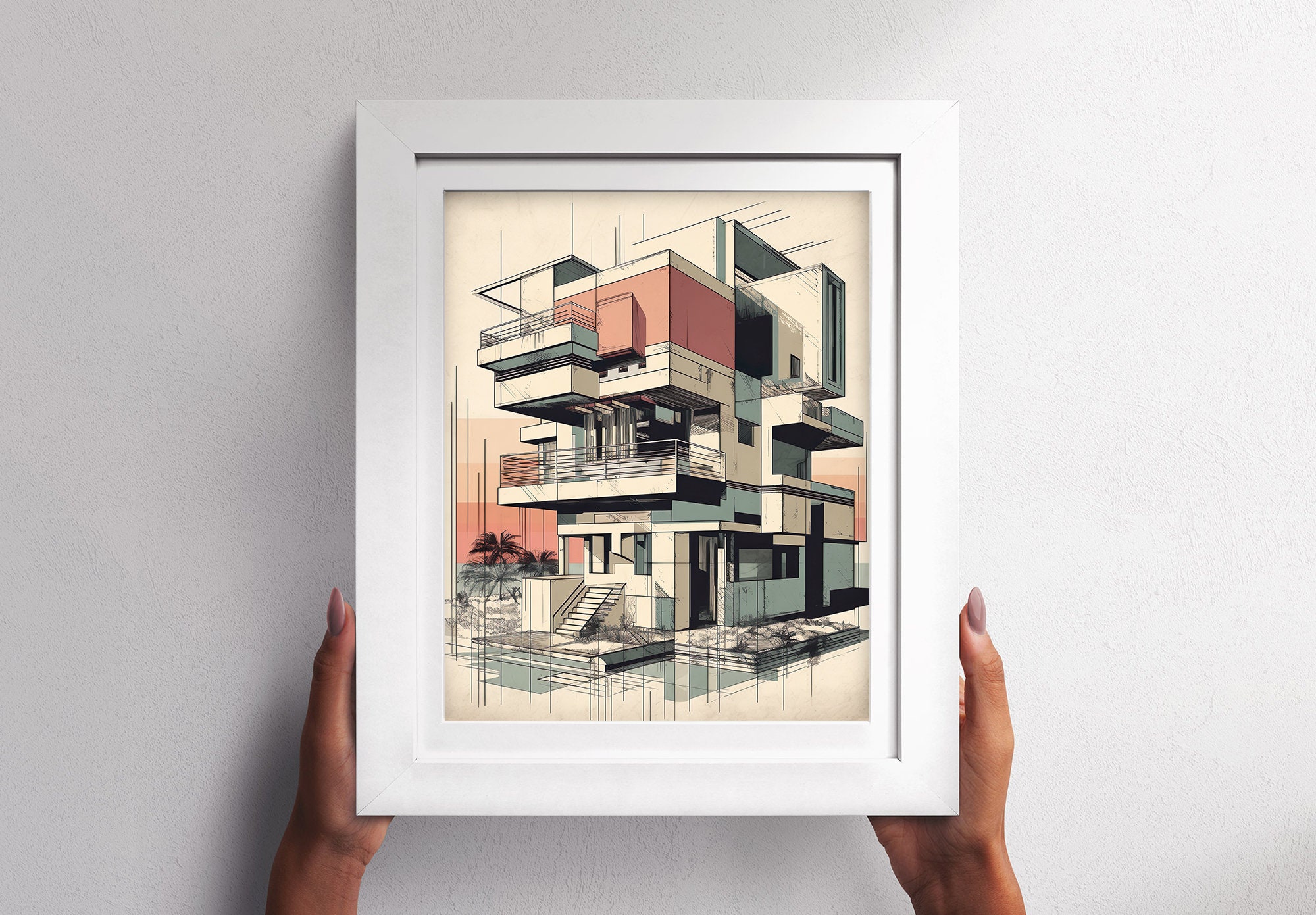Architecture Sketch Wall Art Modern Architecture Print Mid Century ...
