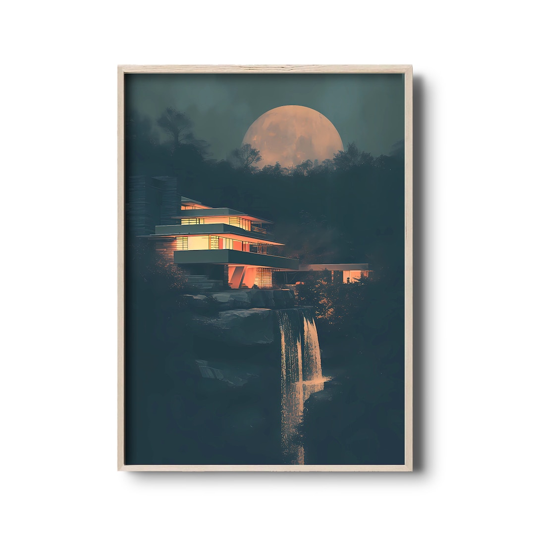 Fallingwater House Night Art Print | Frank Lloyd Wright | Pennsylvania ...