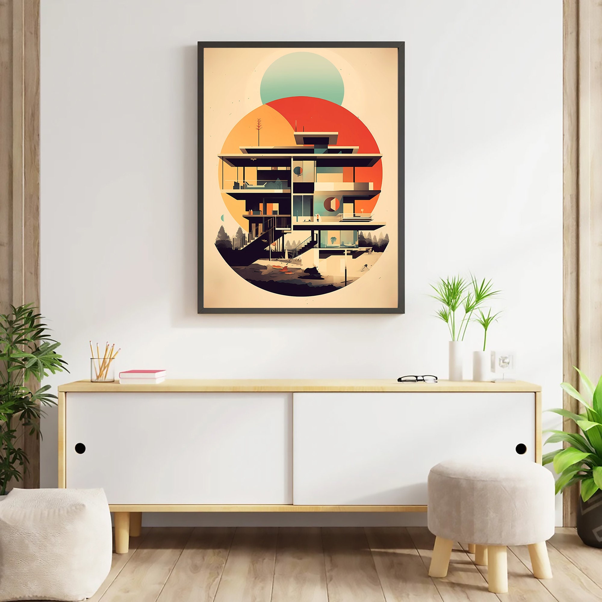 Vintage Wall Art Retro Architecture Print Modernist Architecture ...