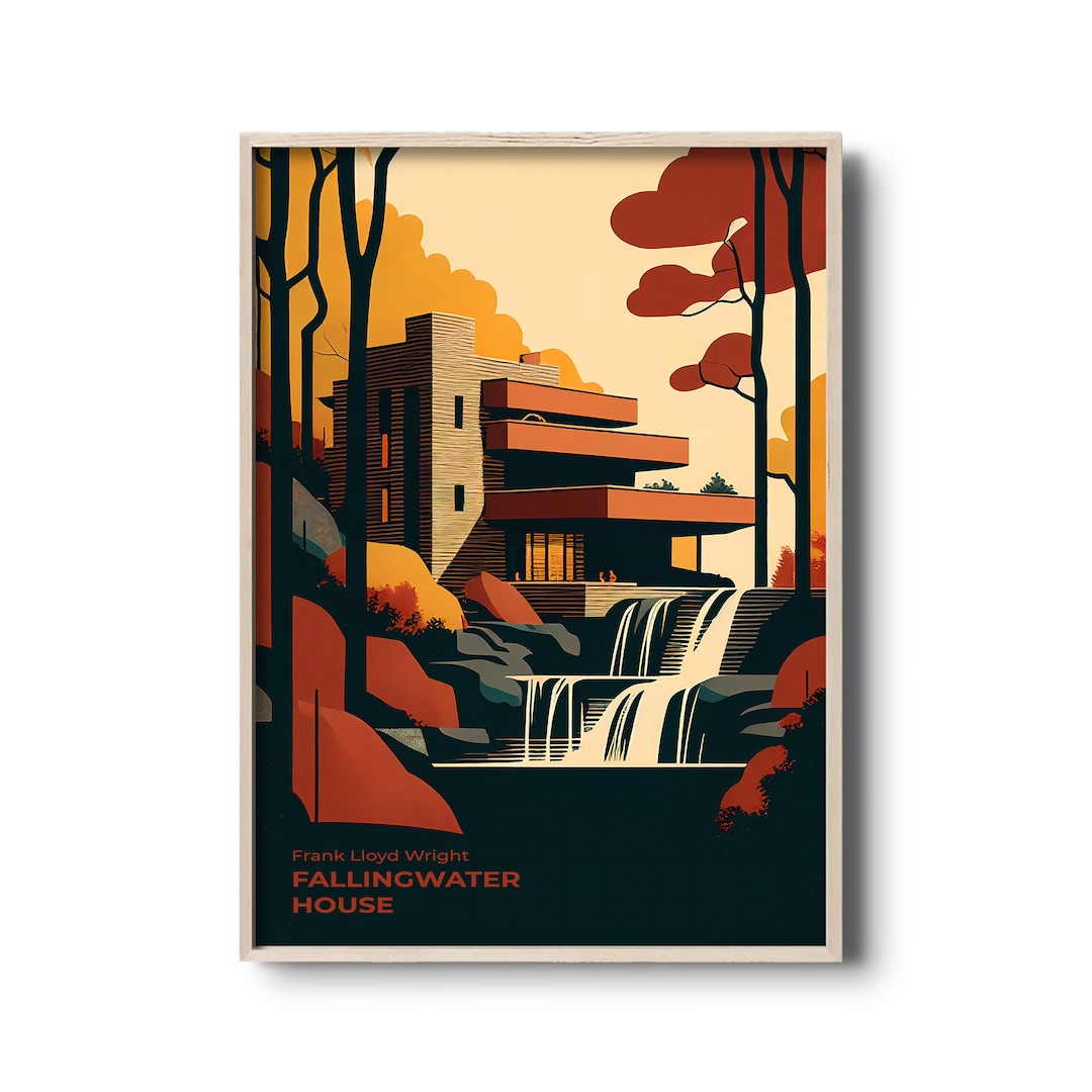 Retro Wall Art | Architecture Poster | Falling Water House | Architect ...