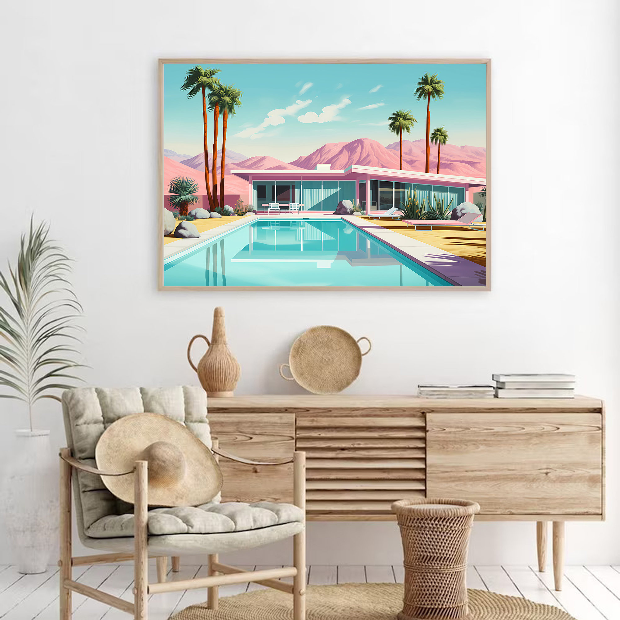 Palm Springs Illustration Pastel Colors Pink Palm Springs Art Print ...