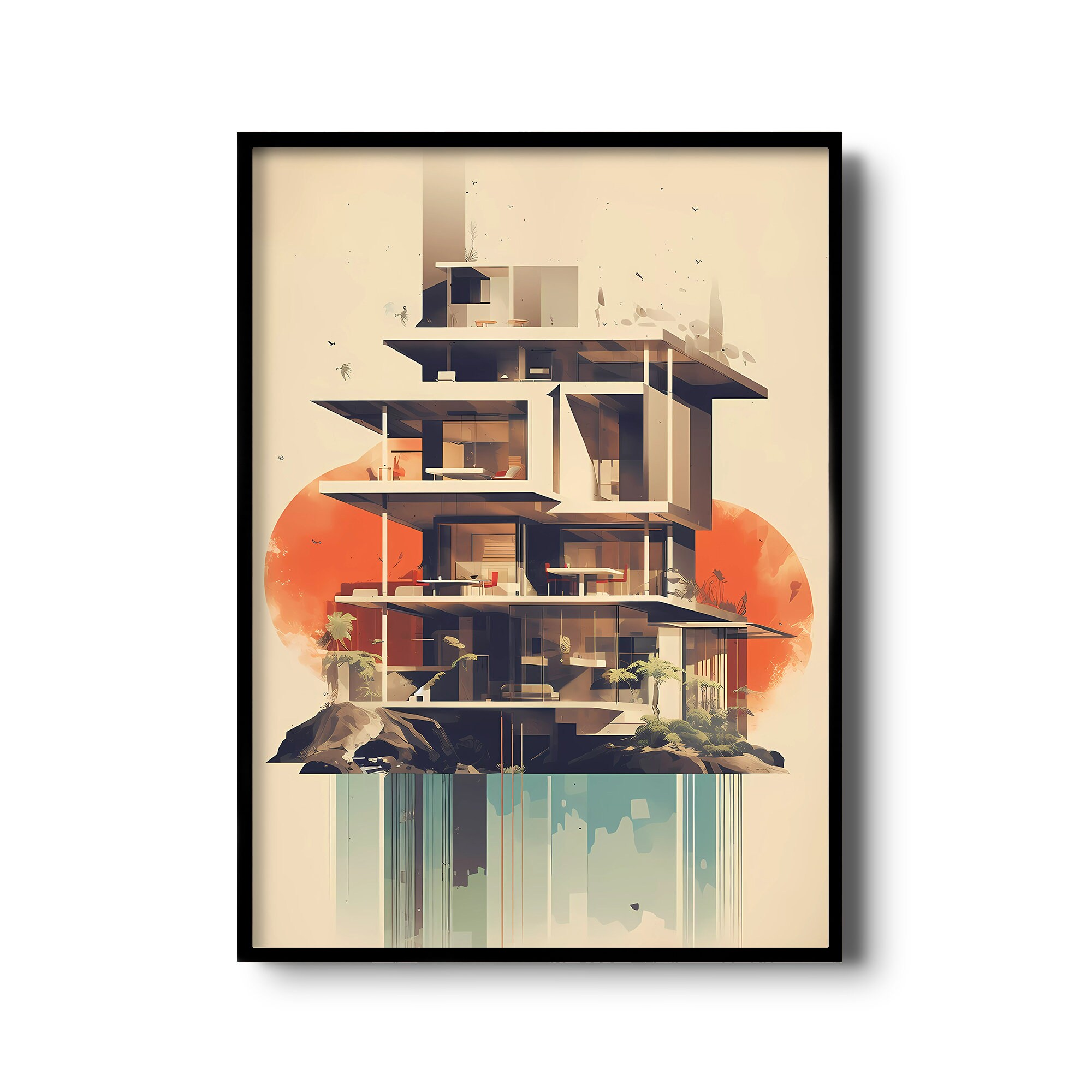 Vintage Architecture Wall Art Modern Architecture Print Retro Wall Art ...