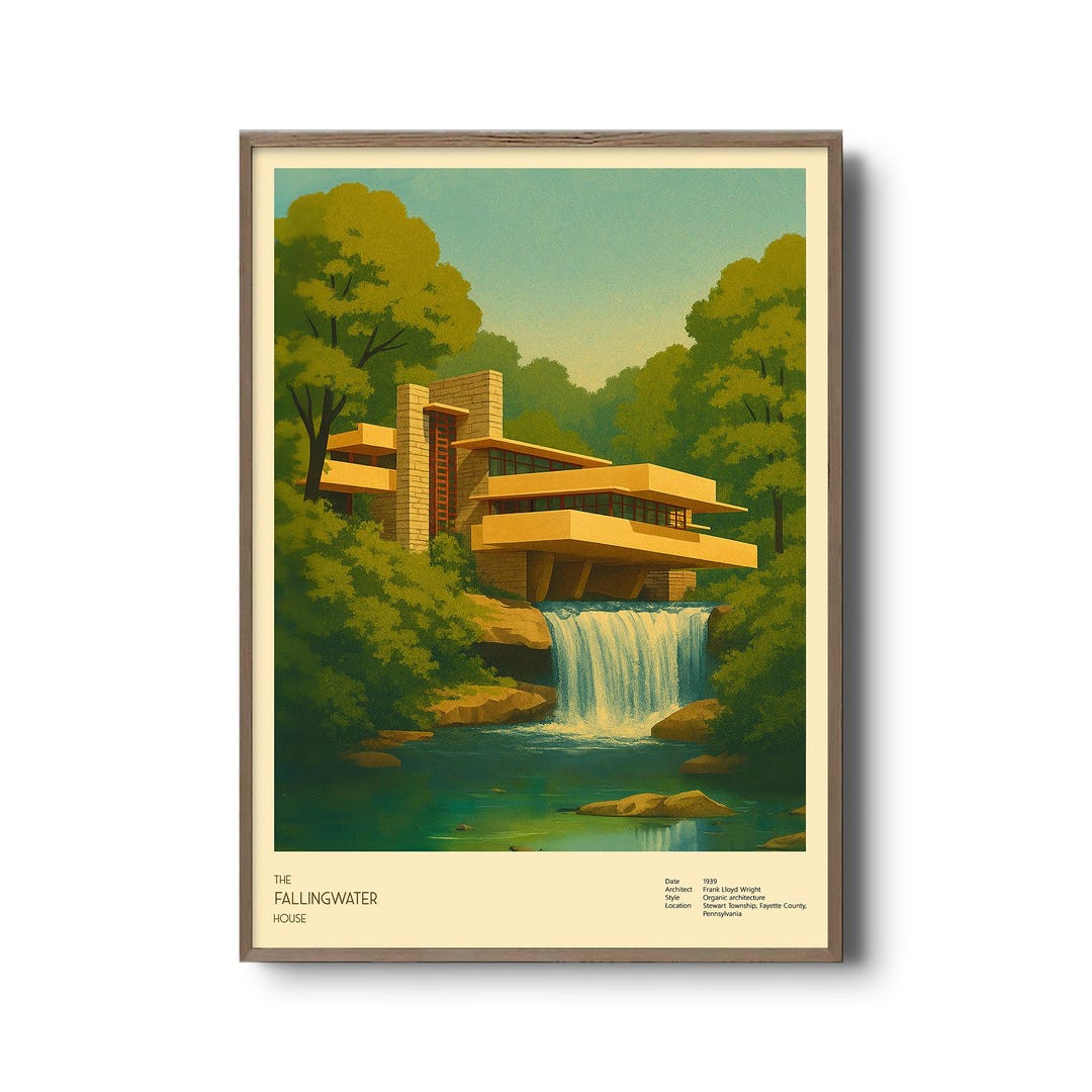 Fallingwater Print | Frank Lloyd Wright Poster | Mid Century Modern ...