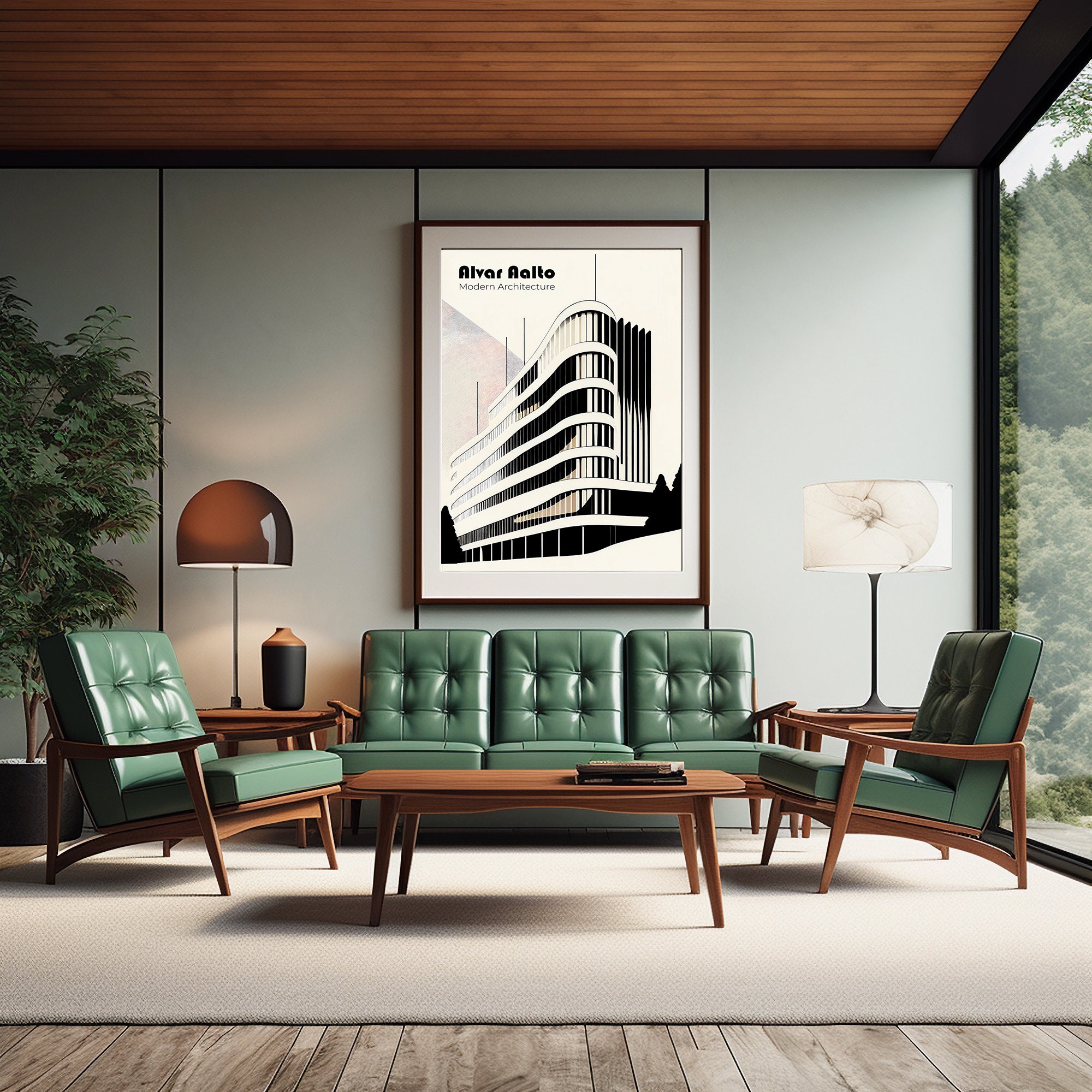Vintage Architecture Print Architect Alvar Aalto Inspired Mid Century ...