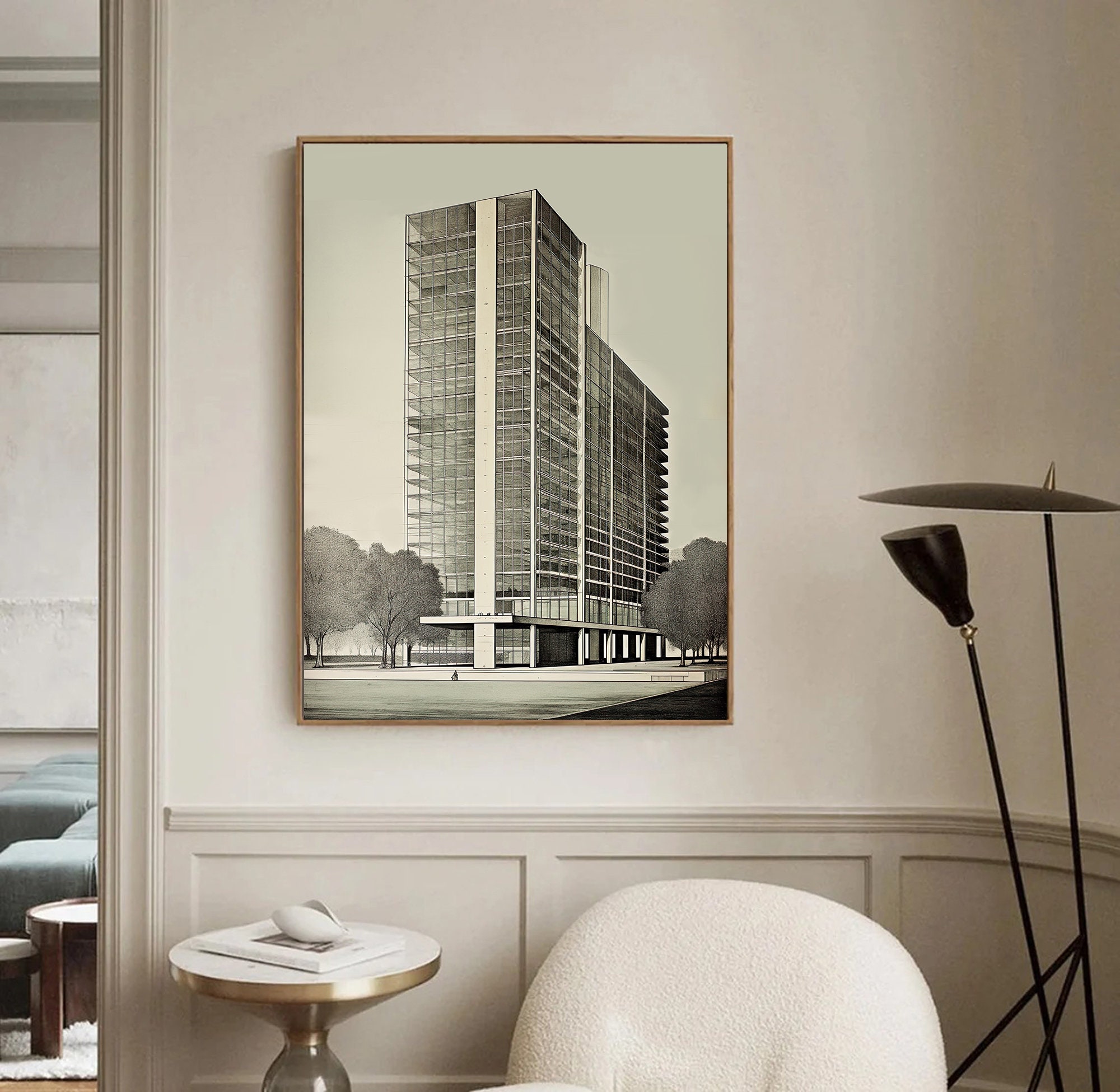 Vintage Architecture Drawing Mies Van Der Rohe Inspired Modern ...