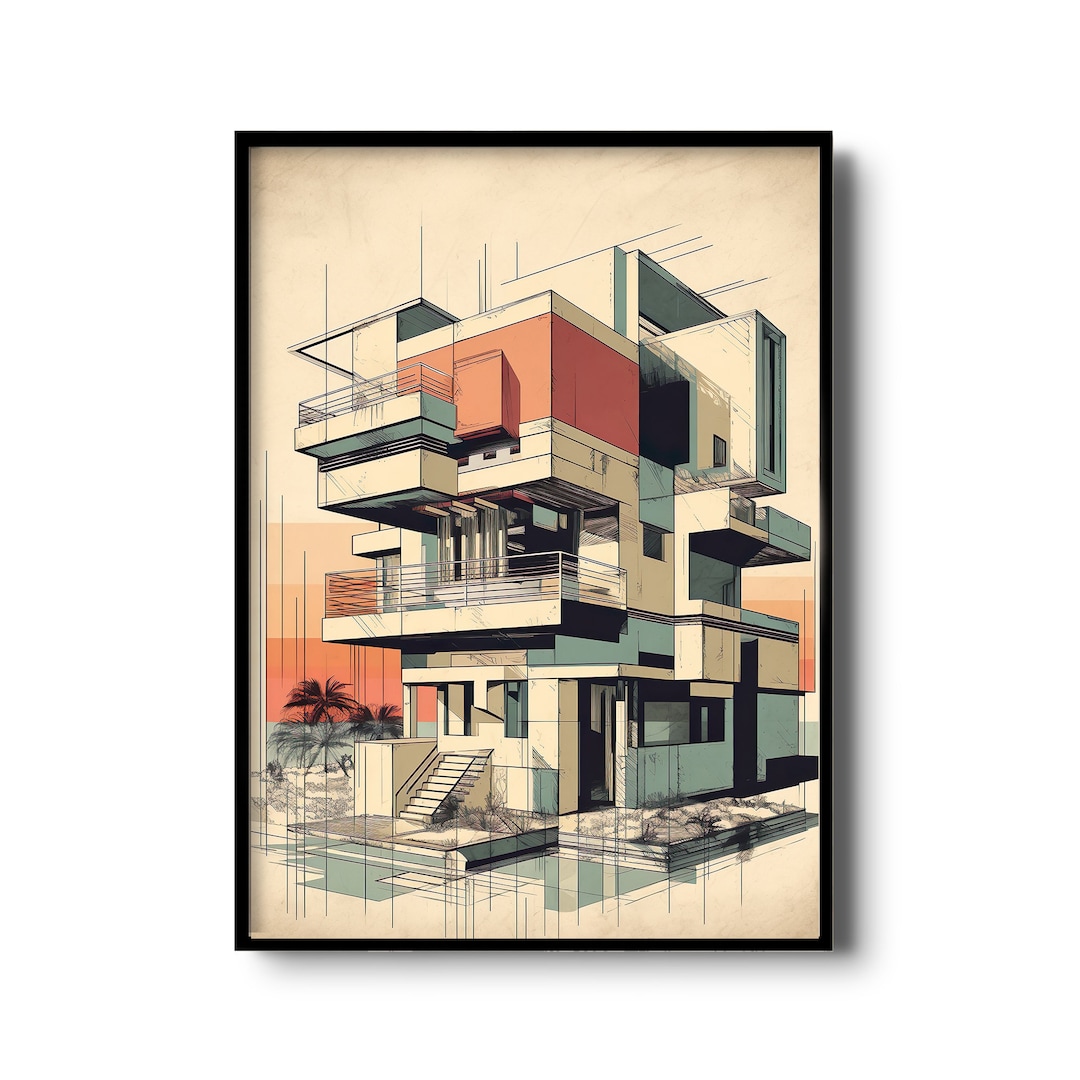 Architecture Sketch Wall Art | Modern Architecture Print | Mid Century ...