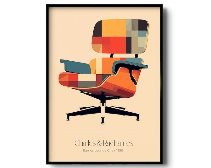 Eames Lounge Chair Poster Mid Century Print Minimal Design Charles an ...