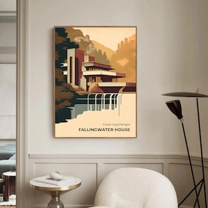 Fallingwater House Art Print | Mid-century Modern Wall Art | Vintage ...