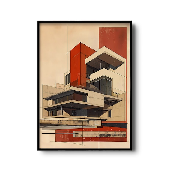 Geometric Buildings Art De Stijl Art Print | Piet Mondrian Wall Art