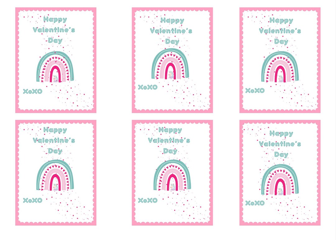 Digital Download Rainbow Unicorn Valentine's Day Cards, Printable ...