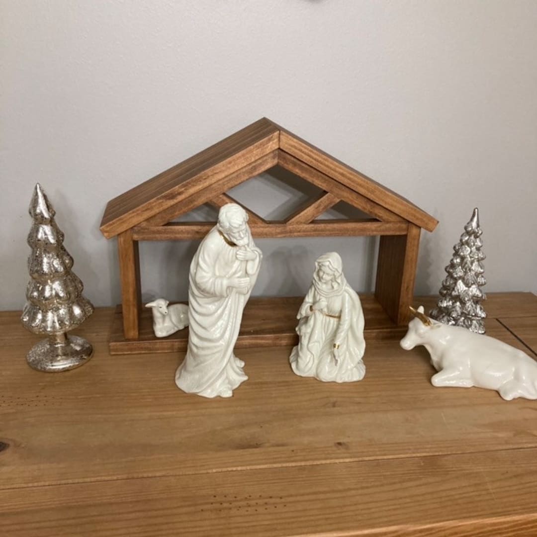 Traditional 18 Wooden Nativity Stable Only Wooden Christmas Creche ...
